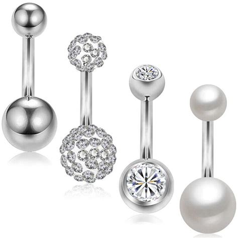4pcs 14g Belly Button Rings Pearl Crystal Two Balls Navel Piercing Body