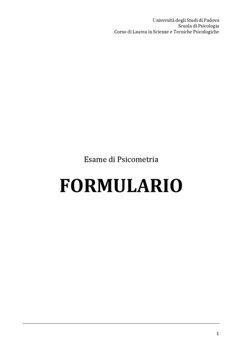 Formulario Esame Di Psicometria Formulari Di Psicologia Generale