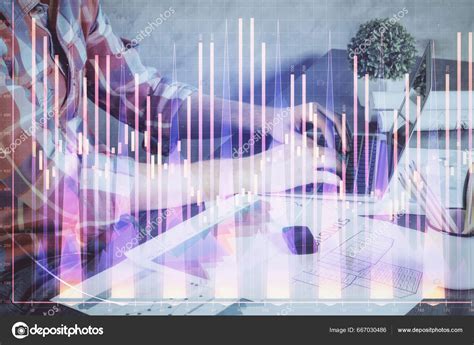 Double Exposure Stock Graph Businessman Typing Computer Office