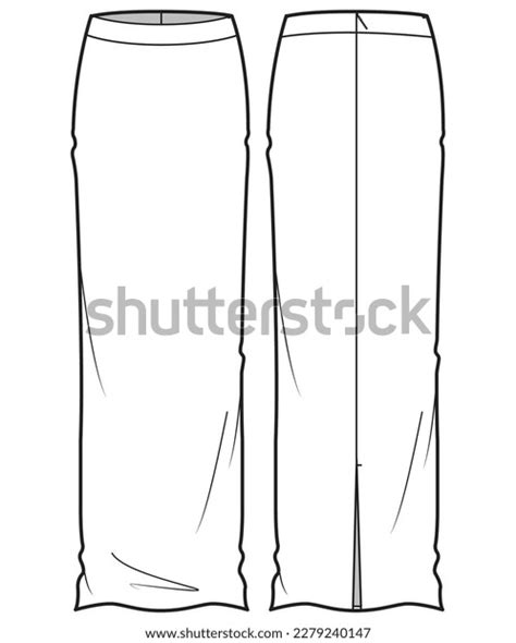 Women Back Slit Column Skirt Flat Stock Vector Royalty Free