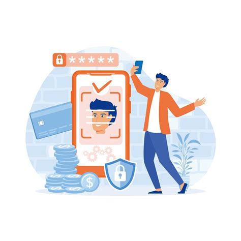 Premium Vector Face Recognition And Data Safety Man Getting Access To Data After Biometrical
