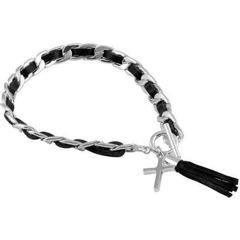 Sterling Silver Woven Leather Bracelet With Cross Tassel