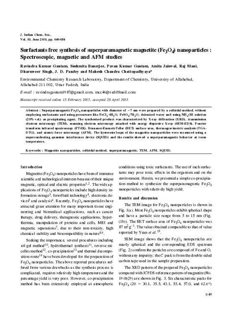 Pdf Surfactants Free Synthesis Of Superparamagnetic Magnetite Fe3o4