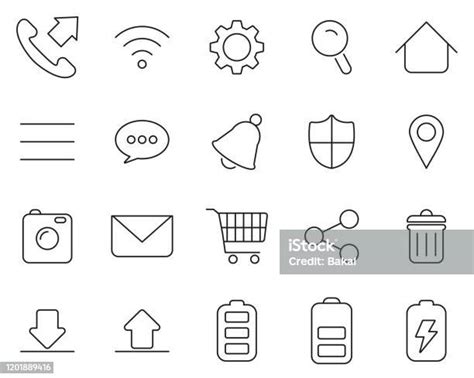 휴대 전화 또는 스마트 폰 아이콘 검은 색과 흰색 얇은 라인 세트 큰 Brand Name Online Messaging