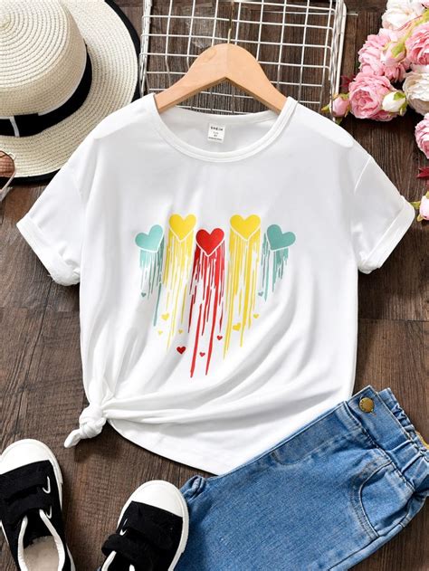garotas 1 peça Camiseta impressão de coração Printed tees Heart