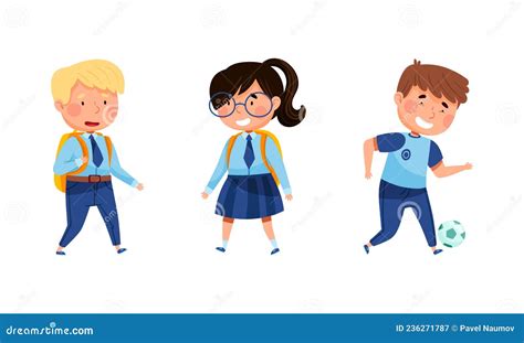 élèves Mignons De L école Primaire En Uniforme Personnage De