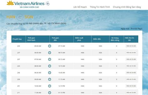 Tìm kiếm thời gian hạ cánh và thông tin chuyến bay của Vietnam Airlines