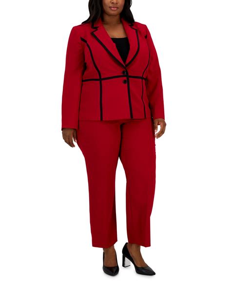 Le Suit Plus Size Plaid Jacket Skirt Suit Smart Closet