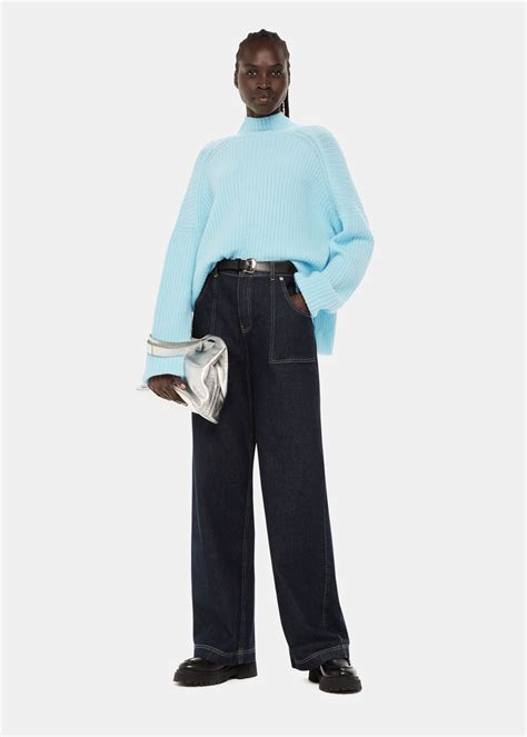 Pale Blue Wool Mix Rib Funnel Neck Whistles