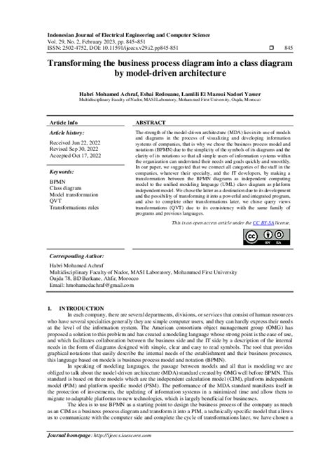 Pdf Transforming The Business Process Diagram Into A Class Diagram By Model Driven Architecture