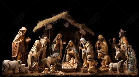 นี่คือฉากการประสูติในวันคริสต์มาสที่มีรูปแกะสลักไม้ คริสต์มาส พื้นหลัง รูปแบบคริสต์มาส พื้น