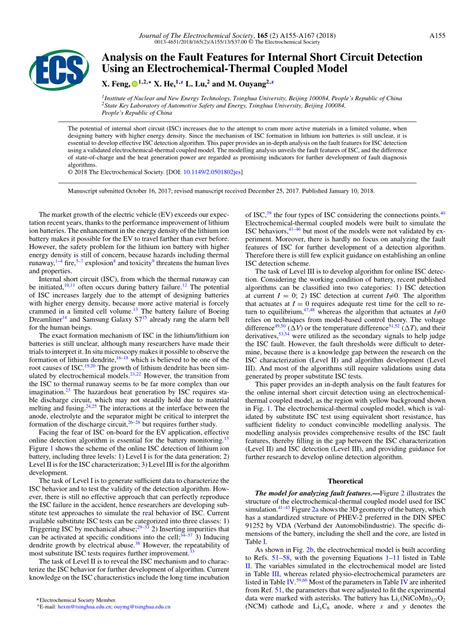 Analysis On The Fault Features For Internal Short Circuit Detection Using An Electrochemical