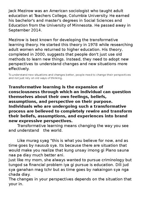 Jack Mezirow Was An American Sociologist Who Taught Adult Education At