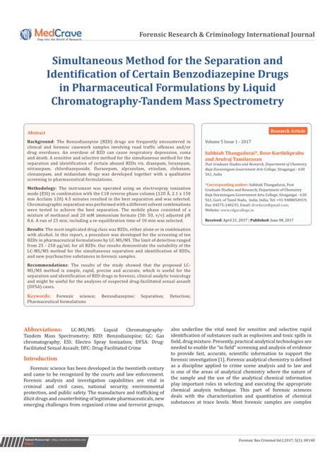 Pdf Simultaneous Method For The Separation And Identification Of Certain Benzodiazepine Drugs