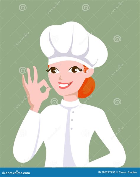 Chef Woman Guesturing Ok Sign Vector Stock Vector Illustration Of