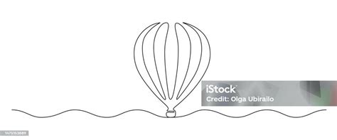 하나의 연속 선 그리기에 열기구 단순한 선형 스타일의 하늘 로고와 칸막이 개념으로 Aerostat를 타고 비행합니다 편집 가능한 획 낙서 벡터 일러스트 레이 션 검은색에