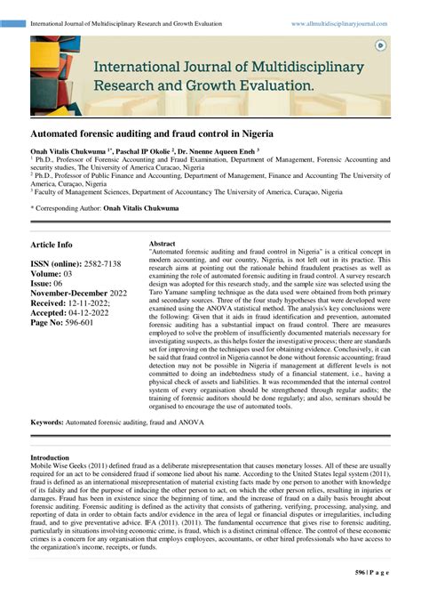 Pdf Automated Forensic Auditing And Fraud Control In Nigeria