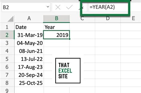 how to get the year from a date in excel that excel site