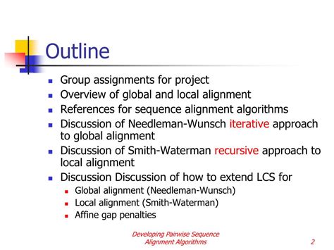 Ppt Developing Pairwise Sequence Alignment Algorithms Powerpoint