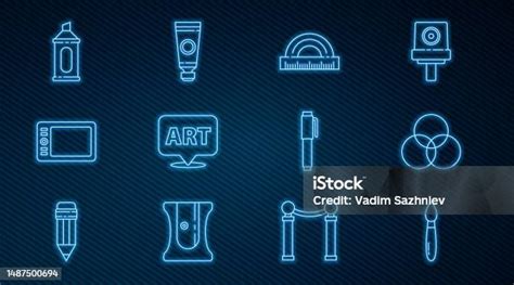 선 페인트 브러시 Rgb 및 Cmyk 색상 혼합 각도기 텍스트 아트가 있는 말풍선 그래픽 태블릿 마커 펜 펜 및 튜브 페인트 팔레트 아이콘을 설정합니다 벡터 Brand