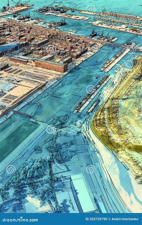 3d Lidar Gis Map Of An Urban Waterfront Showing Elevation Docks And Infrastructure Layouts