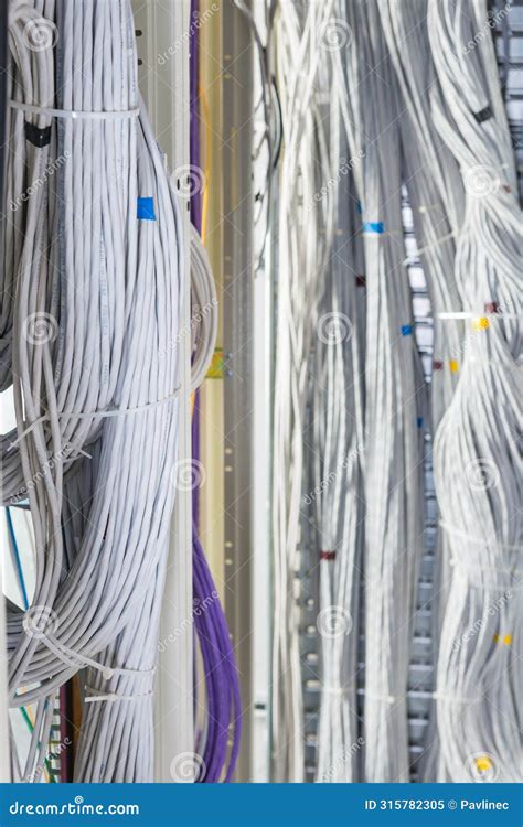Bunch Of Network Cables In Wave Pattern Leading Across Server Ro Stock Image Image Of