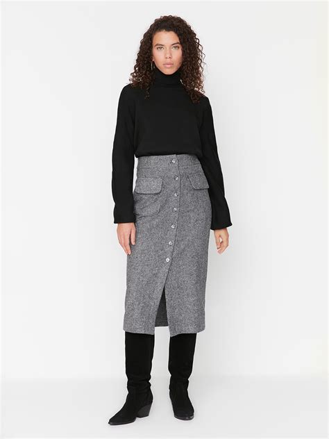 Buy Trendyol Self Design Midi Length Pencil Skirt Skirts For Women