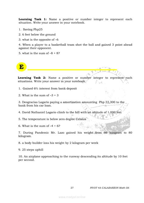 Math 6 Second Quarter Module Pivot Grade 6 Modules