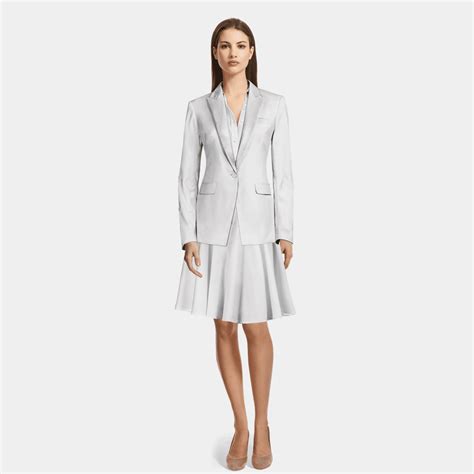 White Linen One Button Flared Skirt Suit With Peak Lapels Sumissura