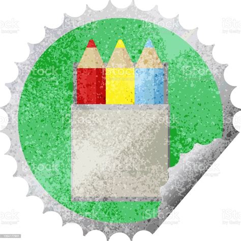 Paquet De Crayons De Coloriage Timbre Dautocollant Rond Vecteurs Libres