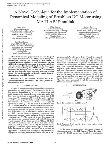 Anoveltechniquefortheimplementationofdynamicalmodelingofbrushlessdcmotorusing
