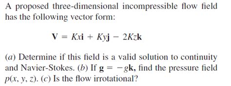 Solved A Proposed Three Dimensional Incompressible Flow