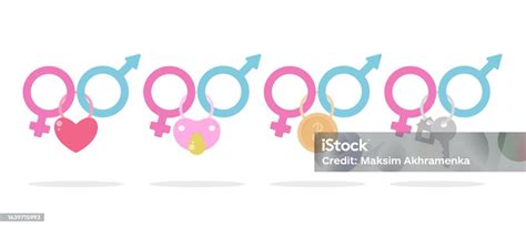 남성과 여성의 간판이 서로 연결되어 있습니다 서로 다른 성별 간의 장기적인 관계의 원인에 대한 개념 2명에 대한 스톡 벡터 아트