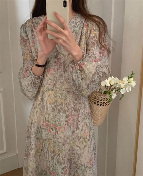 어반라인 여신템여리핏보장 쉬폰 브이넥 플라워 롱원피스 3color