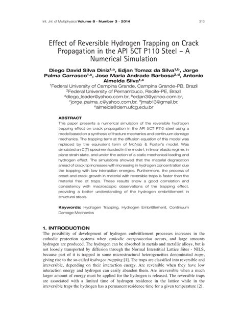 Pdf Effect Of Reversible Hydrogen Trapping On Crack Propagation In The Api 5ct P110 Steel A
