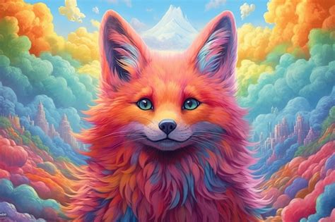 Premium Photo Fox Rainbow Colors Surreal Illustration Generative Ai
