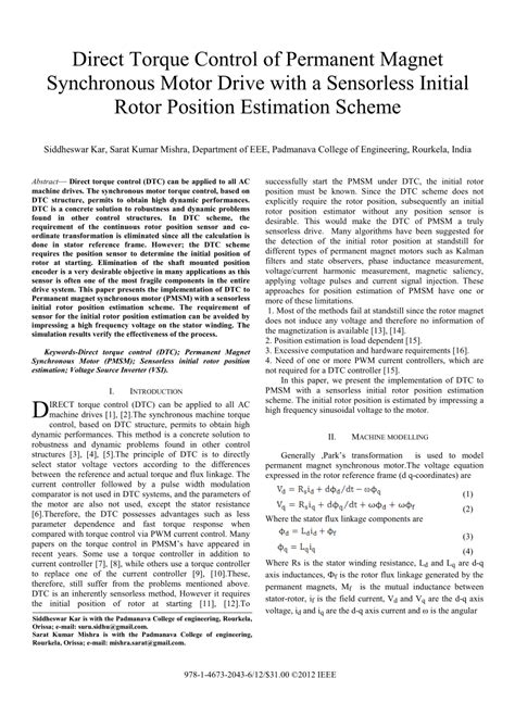 Pdf Direct Torque Control Of Permanent Magnet Synchronous Motor Drive