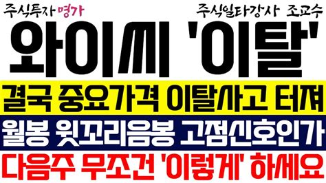 와이씨 주가 조교수 결국 중요가격 이탈사고 발생 월봉 윗꼬리 음봉 고점신호인가 다음주 무조건 이렇게 하세요 YouTube