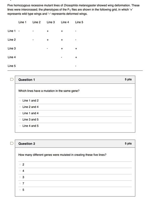Five Homozygous Recessive Mutant Lines Of Drosophila Melanogaster Showed Wing Deformation These