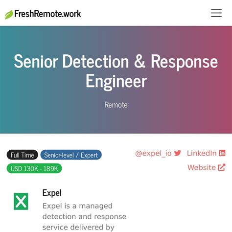 📢 Expel Is Hiring A Senior Detection And Response Engineer Rjobboardsearch