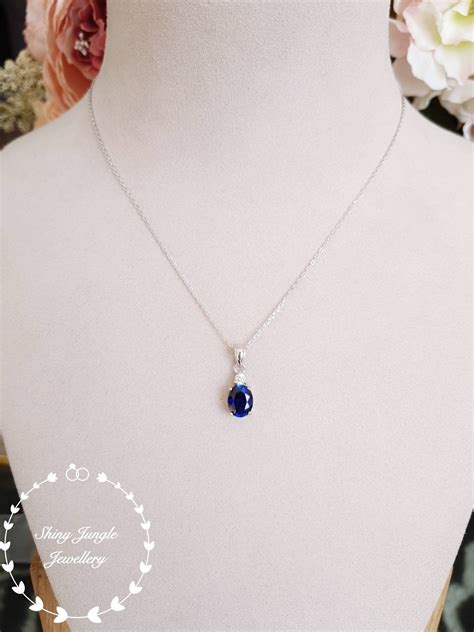 Genuine Lab Grown Royal Blue Sapphire Necklace Oval Sapphire Pendant