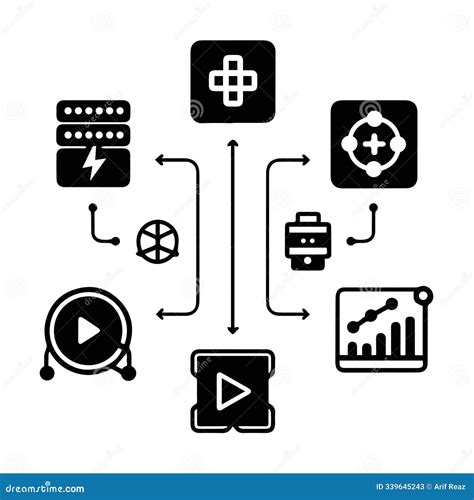 DevOps Process Icons Black Vector Silhouettes On White Background Stock Illustration
