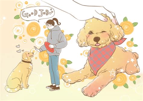 宠物狗与主人插画psd素材 爱图网