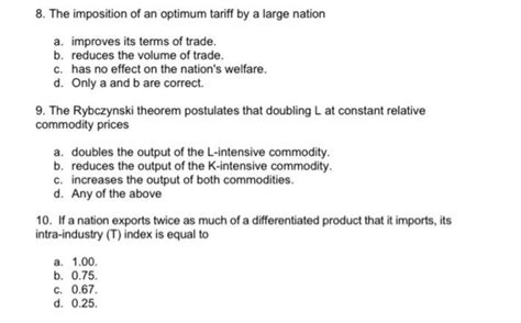 Solved 8 The Imposition Of An Optimum Tariff By A Large