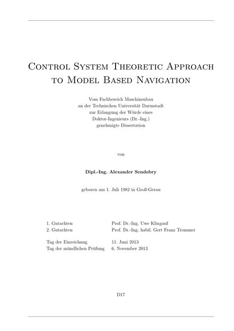 Pdf Control System Theoretic Approach To Model Based Navigation