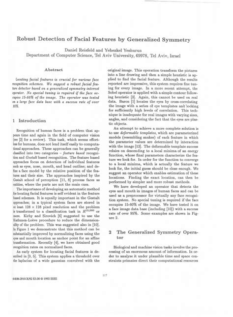 Pdf Robust Detection Of Facial Features By Generalized Symmetry