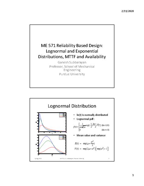 7 Lognormal Exponential Distributions And MTTF ME 571 Reliability