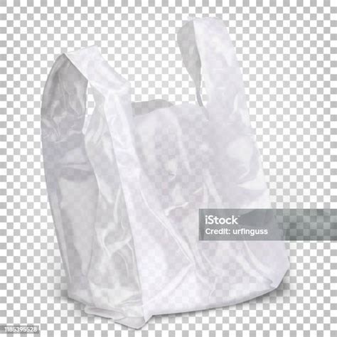 표면에 서 흰색 투명 색상의 비닐 봉지 흰색 배경에 격리 된 벡터 3d 사실적인 그림 플라스틱에 대한 스톡 벡터 아트 및 기타