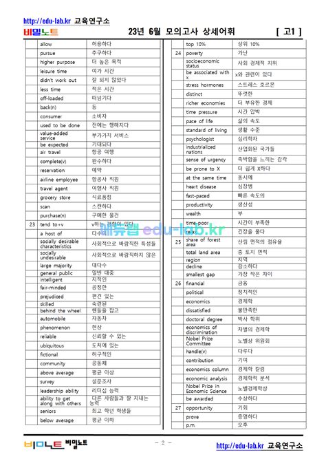 [비밀노트 Edu Lab Kr ] 23년 6월 고1모의고사 독상어 독해가 되는 상세어휘