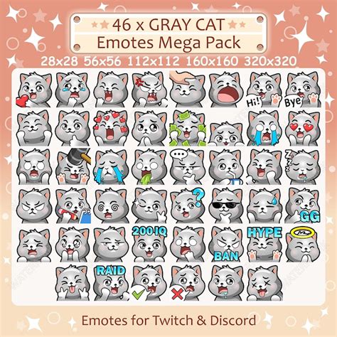 Gray Cat Emotes X 46 For Twitch And Discord Emote Grey Cat Twitch Emote